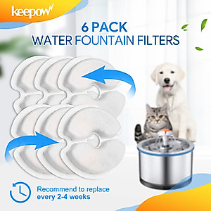KEEPOW Pet Fountain Filter Replacement for 67oz/2L & 84oz/2.5L - 6 Pack Cat Fountain Filter Compatible With Plastic & Stainless Steel