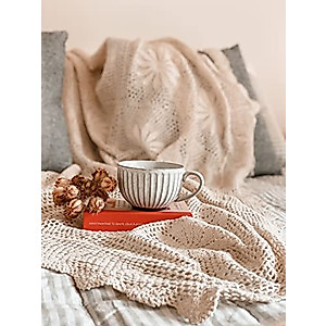 Zenviro Boho Throw Blanket - Beige, Cream Crochet Blankets - Hand Knitted Blanket - Couch Sofa Bed Blanket - Vintage Lace Blanket (50"x60")