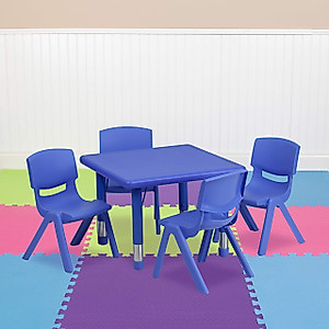 Flash Furniture 24'' Square Blue Plastic Height Adjustable Activity Table Set with 4 Chairs