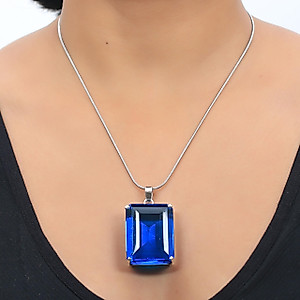GEMHUB 120 Carat Blue Topaz Gemstone Pendant Without Chain, 925 Sterling Silver Emerald Shape Topaz Pendant Without Chain