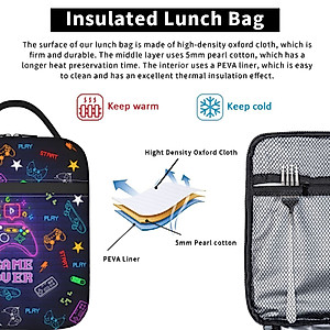 iujybax Game Lunch Box Lunch Bags, Heat Insulated Leakproof Lunch Bag for Men, Reusable Handbags Thermal Cooler Tote Bag, Gamer Lunch Boxes for Mens