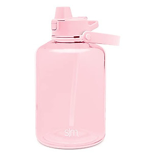 Simple Modern Half Gallon 64 oz Water Bottle with Push Button Silicone Straw Lid & Motivational Measurement Marker | Large Reusable Tritan Plastic Water Jug | Summit Collection | Blush
