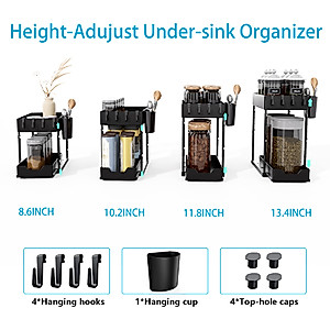 Under Sink Organizers and Storage - Adjustable Height Sliding 2-Tier Pull Out Drawer Rack Multi-Purpose Under Sink Shelf Organizer for Kitchen Bathroom Under Counter Cabinet Storage (Black-2pcs)