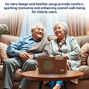 SMPL Music Player with Lifter for Seniors - Audiobooks + MP3 Player Sound, Durable Wooden Enclosure, Retro Look, 4GB USB with 40 Nostalgic Hits - Live Support (Brown)