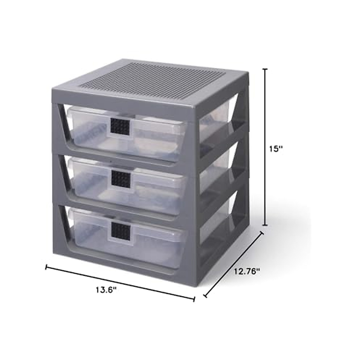 Room Copenhagen LEGO 3-Drawer Storage Rack System, 13-2/3 x 12-3/4 x 15 In, Dark Grey