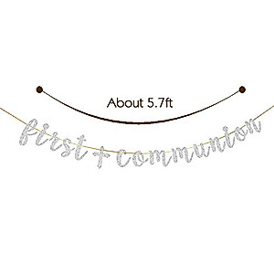 AonBon Silver First Communion Banner, Baptism/Christening/Confirmation/Baby Shower/Birthday/Communion Party Decoration
