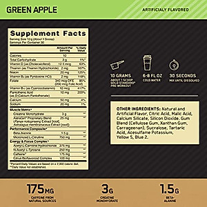 Optimum Nutrition Gold Standard Pre Workout with Creatine, Beta-Alanine, and Caffeine for Energy, Flavor: Green Apple, 30 Servings (Packaging May Vary), Powder