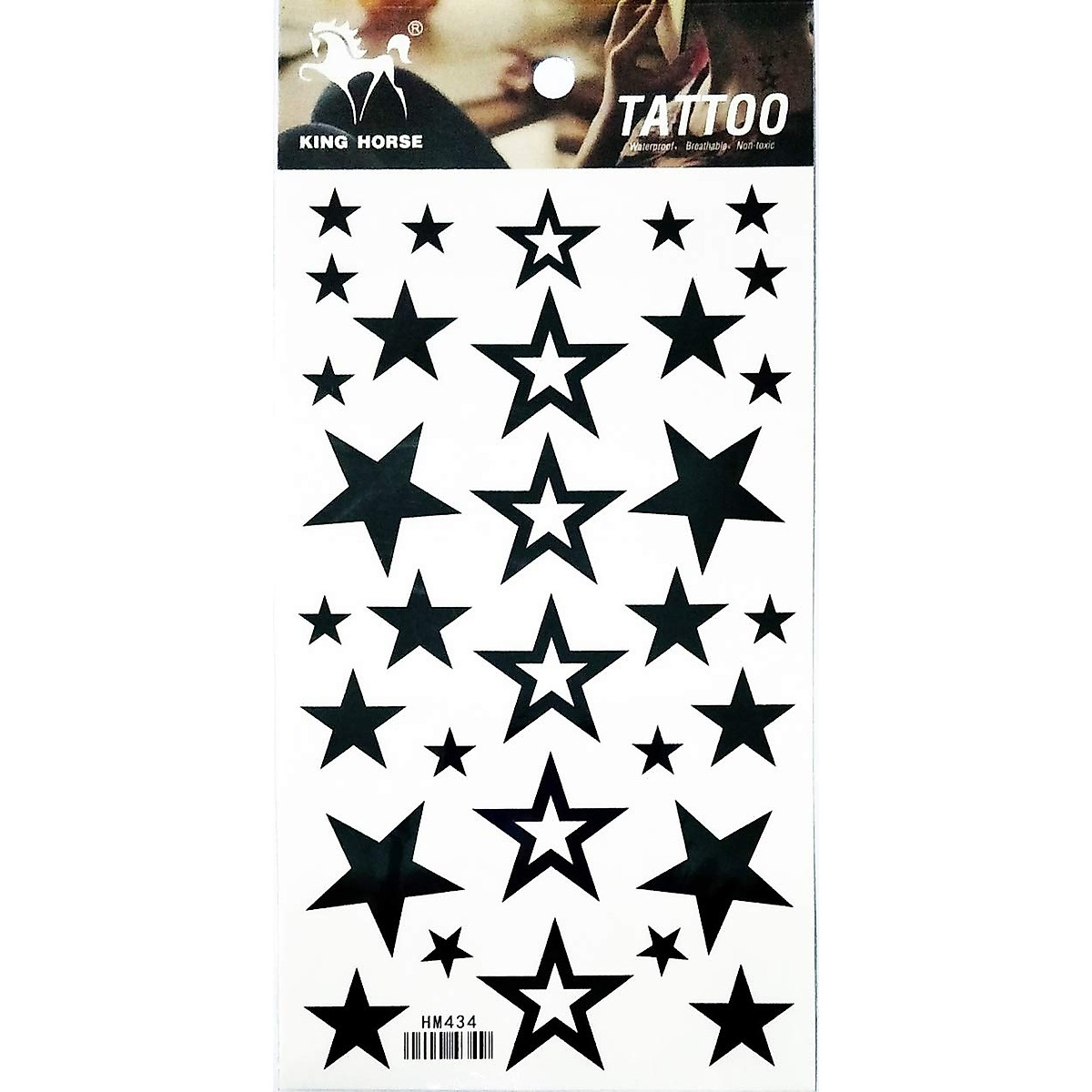 Tattoos 2 Sheets Black Stars Temporary Tattoos Stickers Fake Body Arm Chest Shoulder Tattoos for Teens Men Women