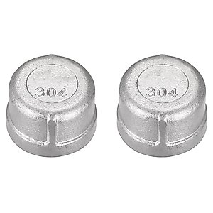 SEIWEI 304 Stainless Steel Pipe End Cap Fitting Round End Cap Female Threaded Snap Cap(DN25, 2 PCS)