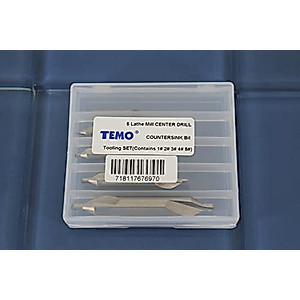 TEMO 5 pc Lathe Mill Combined Center Drill 60 Degree Countersink (Sizes 1# 2# 3# 4# 5#)