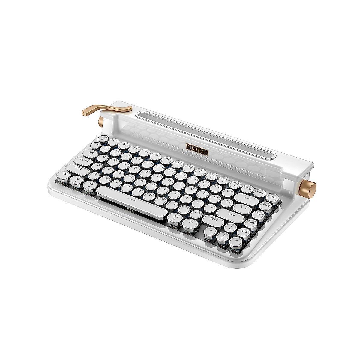 FINEDAY Keyboard 3.0, Blue Switch, Retro Mechanical Keyboard, Typewriter Designed, Bluetooth 5.0 & USB up to 4 Devices, for Desktop PC/Laptop Mac/Phone (83 ABS Keycap - White)
