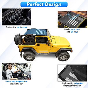 Jimen for TJ Sun Shade, Mesh Bikini Top Sunshade Compatible with Jeep Wrangler TJ 1997-2006 (American USA Flag)