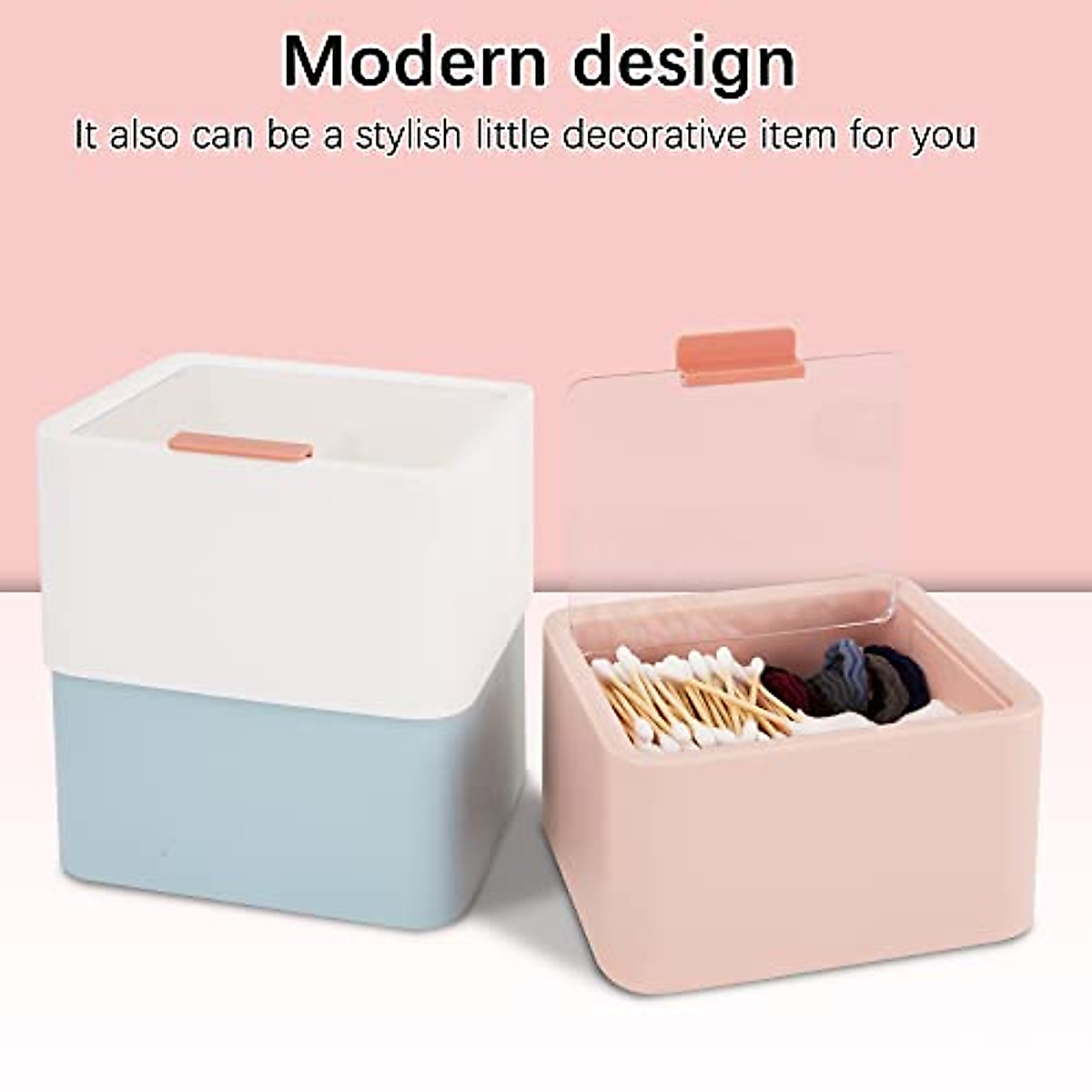 FHDUSRYO 3Pcs Q-tips Holders, White Pink Blue Cotton Swab Ball Dispenser Boxes, 2 Slots Q-tips Storage Box, Cotton Pad Organizer Container with Hinged Lid for Bathroom Dresser Home Decor