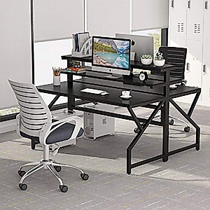 Tribesigns Office Desk with Monitor Stand, 55 Inch Large Modern Computer Desk Gaming Table Studying Writing Desk Workstation with Hutch for Office & Home Office, Black