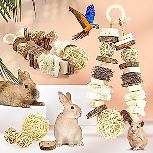 Bunny Chew Toys for Rabbits, Hanging Rabbit Toys, Wooden Bunny Natural Chew and Treat Toys Improve Dental Health for Rabbits, Hamsters, Guinea Pigs Chinchillas, Birds, and Other Small Pets