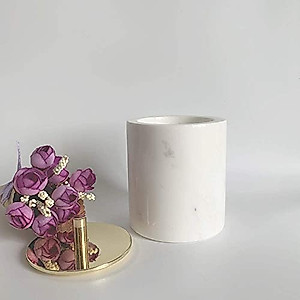 StonePlus Natural Marble Cosmetics Cotton Swab Ball Holder, Seasoning Box, Ring Storage Box with Lid (Gold White)