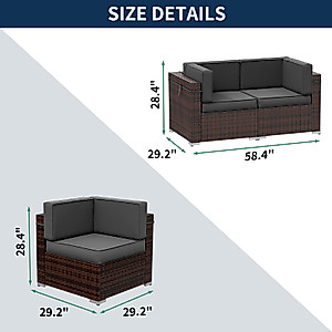 Amopatio Outdoor Patio Couch, Rattan Patio Furniture Set with Non-slip Cushion, 2 Pieces Outdoor Armrest High Back Sectional Sofas Suitable for Terrace, Poolside, Garden, Gery