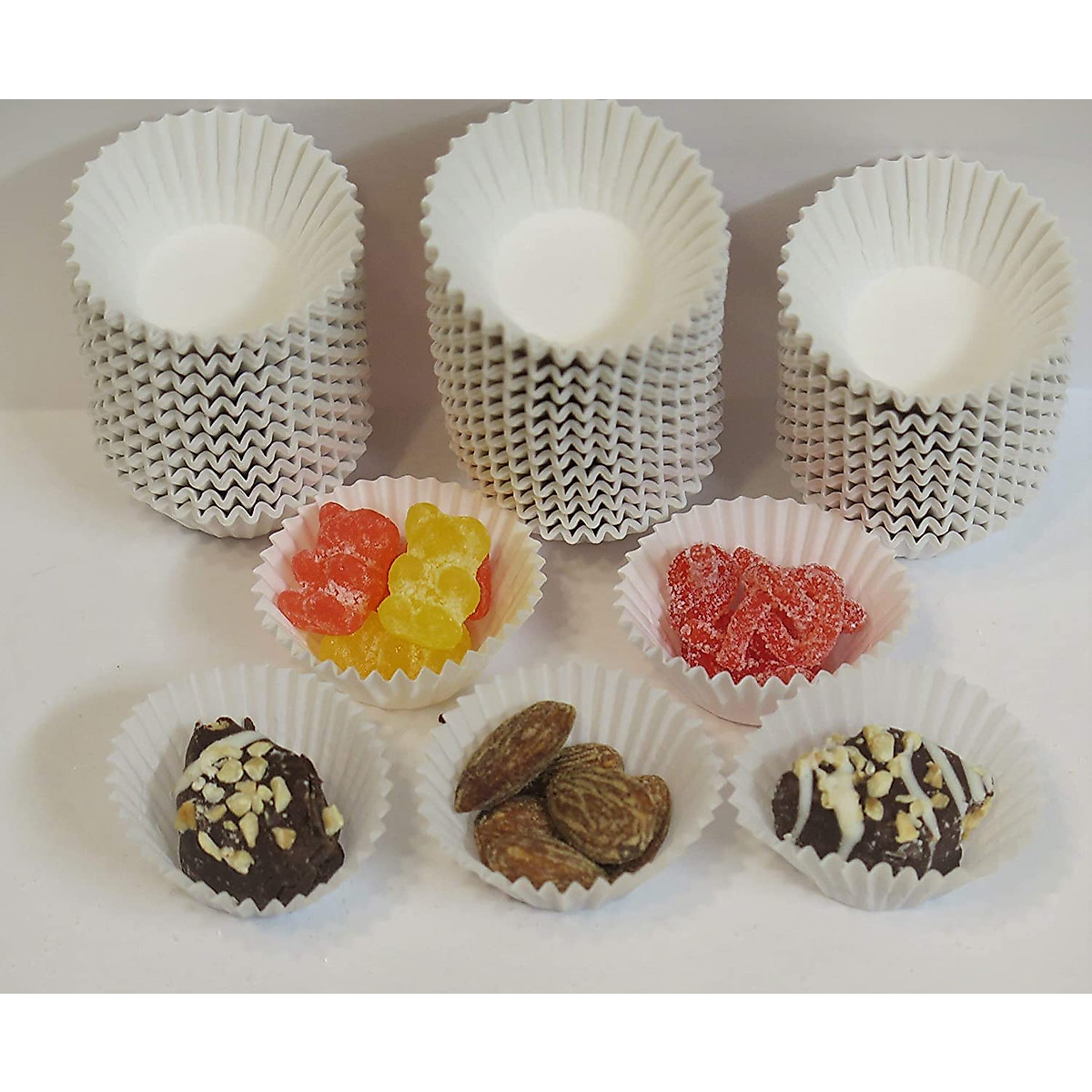 Decony Mini White Baking Cups Cupcake Liners ,candy cups - 1" X 3/4" ideal use for holding truffles , chocolate covered strawberries , candy and nuts - 1000 pc.