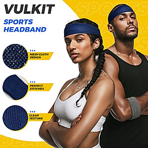 VULKIT 3 Pack Sports Headband for Men or Women, Non-Slip Head Band Stretchy Moisture Wicking Sweatbands(Navy,Blue,Dark Grey)