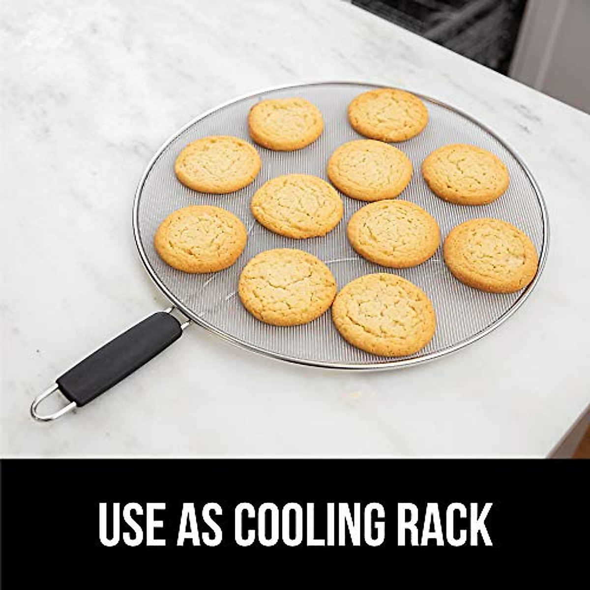 Gorilla Grip Splatter Screen for Frying Pan, Easy Clean Stainless Steel Grease Cover, Stop Hot Oil and Bacon Splash, Cooking Guard for Skillet, Comfortable Handle, Dishwasher Safe, 11.8 Inch, Gray