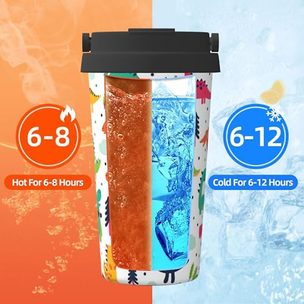 WANGXUEE Colorful Dinosaurs1 Print 500ml Stainless Steel Travel Tumbler Double Wall Vacuum Insulated Coffee Mug