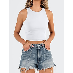 EFAN Womens Sexy Sleeveless High Neck Crop Tops Workout Cute Racerback Cropped Tank Tops Summer Clothes Teen Girls White S