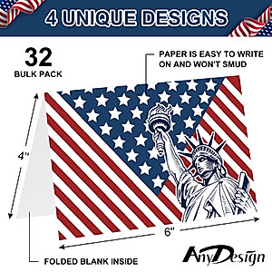 AnyDesign 32 Pack Patriotic Thank You Cards with Envelopes Stickers American Flag Greeting Cards 4th of July USA Note Cards for Party Essentials Independence Day and All Occasions