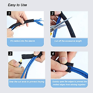 CrocSee 10ft - 1/4 inch Braided Cable Management Sleeve Cord Protector - Self-Wrapping Split Wire Loom for TV/Computer/Home Theater/Engine Bay - Black