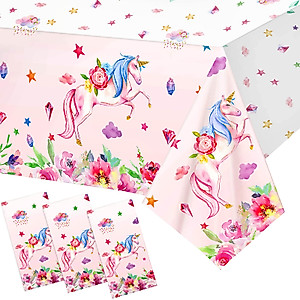 3 Pack Unicorn Tablecloth 108 x 54 Inch Unicorn Table Cover Plastic Disposable Unicorn Themed Table Cloths Birthday Party Decorations Magical Unicorn Birthday Party Supplies for Girls and Baby Shower