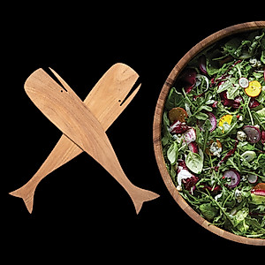 Ironwood Gourmet Tools Serving Utensils, Set of 2 Whale Salad Servers, Brown