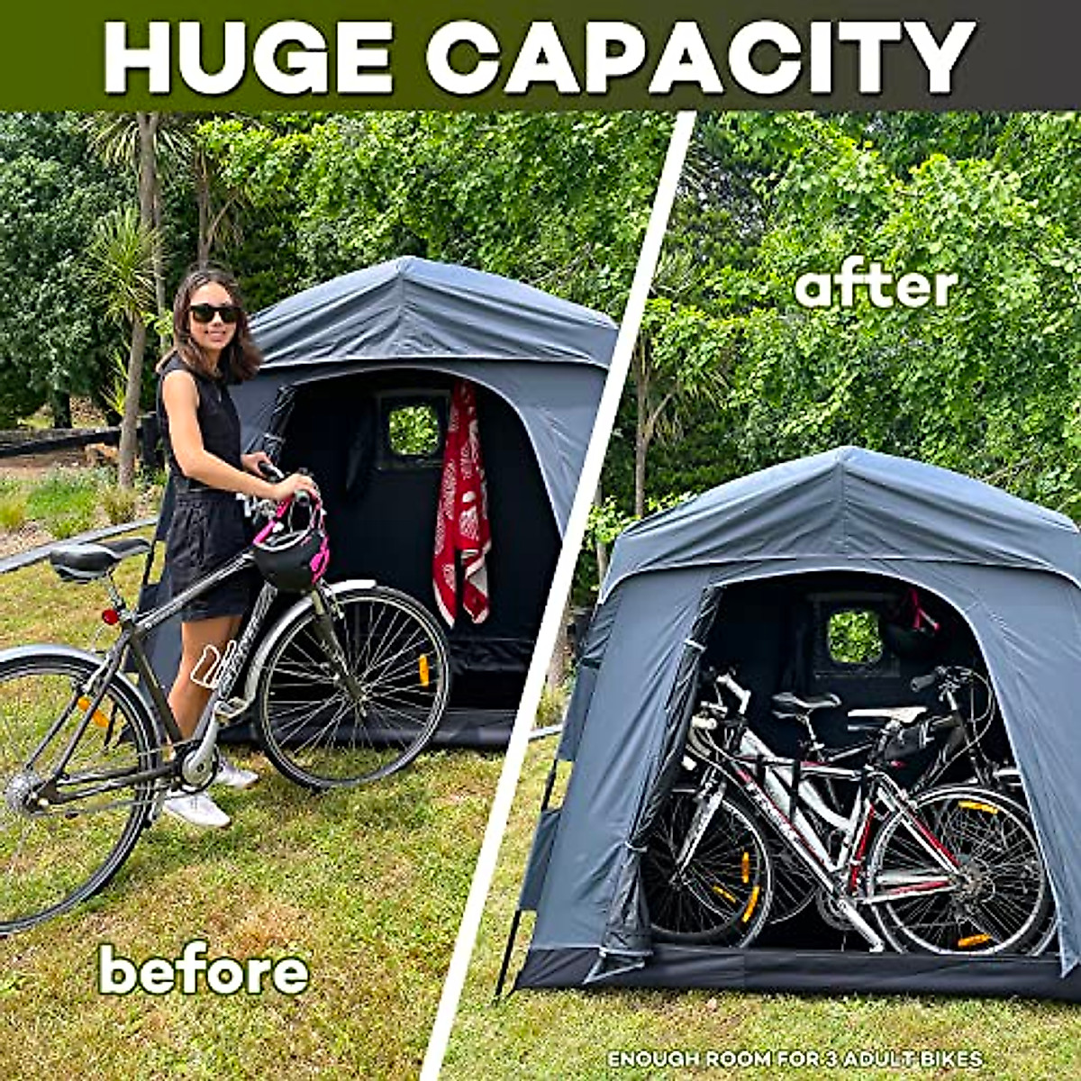 POOLFORTE Outdoor Bike Storage Tent, Extra Large Portable Bike Cover Outdoor Waterproof Tarp Shed for Lawn Mower and Tools, Shelter and Protect from Dust and Rain, 79” x 35.5” x 69” Gray