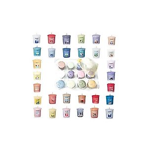 Yankee Candle Spring and Summer Votive Samplers Assortment of 12 in Storage Container Gift Box with Bonus Organza Sachet Bag Bundle
