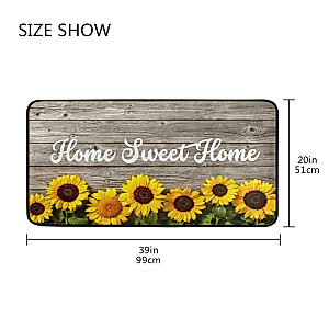 Sweet Home Kitchen Rug Sunflower On Wooden Board Floor Mat Anti-Fatigue Bath Runner Area Mat Rugs Carpet Home Decor,39 x 20 Inch