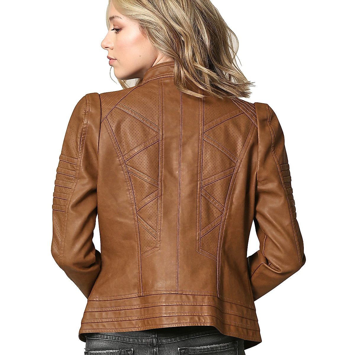 Lock and Love LL WJC746A Womens Vegan Leather Motorcycle Jacket XXL Camel