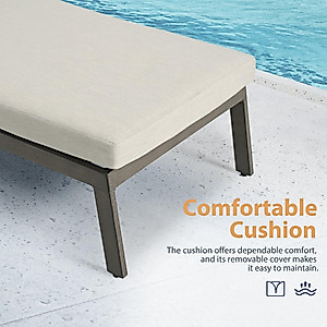 HAPPATIO Outdoor Chaise Lounge Chair - Aluminum Pool Lounge Chair with Adjustable Backrest and Cushion, Curved Armrest, Outdoor Lounge Chair for Beach, Yard, or Poolside (Grey)