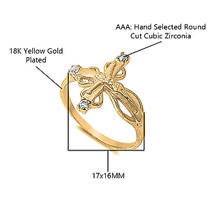 Savlano 18K Yellow Gold Plated Round Cut Cubic Zirconia Sideways Filigree Cross Crucifix Jesus Band Ring Women Religious Ring (8)