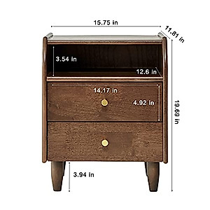 ESPSENT Modern 2-Drawer Nightstand Solid Wood Sofa Side End Table with Storage Compartment and Legs (Dark Walnut)