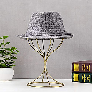MyGift Modern Brass Electroplated Metal Hat Holder Stand, Decorative Tabletop Wig and Hat Display Stand, Set of 2 - Handcrafted in India