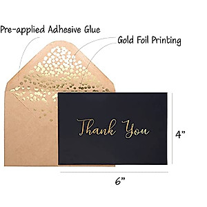 Thank You Cards -50 Pack Black and Gold Thank You Cards, Black Thank You Cards With Fancy Gold Foil letters- Include 52 Kraft Envelopes- For Funeral, Birthday, Wedding Thank You Cards - 4 x 6 inch…