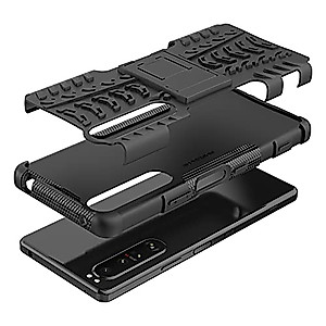 IMIRST Phone Case Sony Xperia 1 III Case Heavy Duty Shockproof Military Grade Dual Layer Hard Slim PC Hybrid Kickstand Protective Cover for Sony Xperia 1 III Hyun (Black) JX
