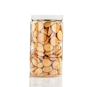 HoleviFO 43oz (1280 ml) Clear Plastic Jars with Smooth White Lids and Labels (6 Pack), Wide Mouth, BPA Free, PET Jars Bulk for Home & Kitchen Pantry Organization and Storage