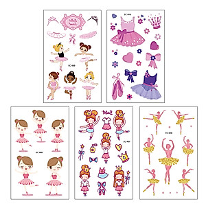 Konsait 186pcs Kids Tattoo Kits, Fake Waterproof Temporary Tattoos Ballet Girls Tattoos for Children's Birthday Party Bags Filler Gift Birthday Party Favors,Dancing Girl Tiara Rose Star LOVE