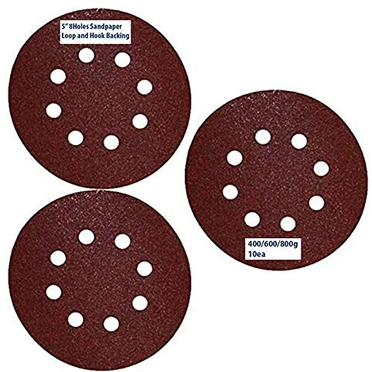 5" 8 Hole 400/600/800 Grit Sand Disc Paper Random Orbit Hook and Loop Sander Sandpaper Sheet for Dewalt, Bosch Makita