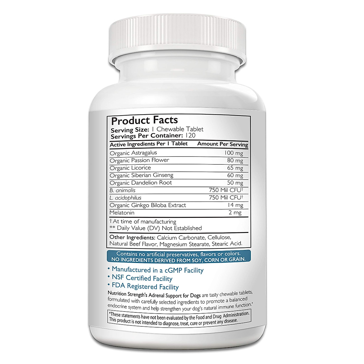 Nutrition Strength Adrenal Support for Dogs, Support for Dogs with Cushing's Disease, Maintain a Healthy Coat and Skin, Promote Normal Urination, Thirst and Appetite, 120 Chewable Tablets