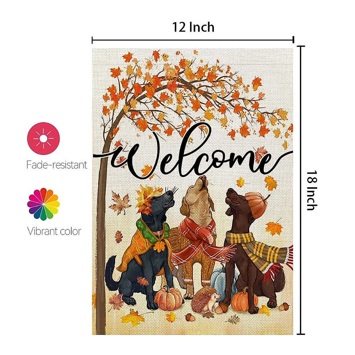 CROWNED BEAUTY Fall Dogs Garden Flag 12x18 Inch Double Sided for Outside Welcome Maple Leaves Small Burlap Seasonal Autumn Yard Decoration