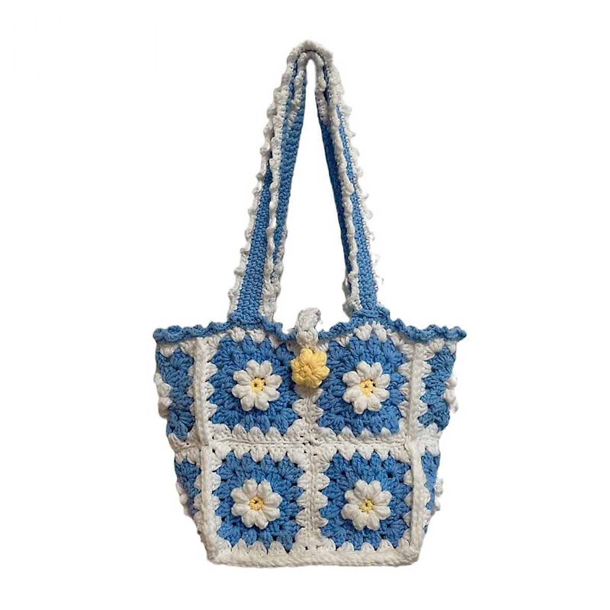 Yarn Hand-Knitted Diy Knitted Material Wool Small Daisy The Same Crochet Threads Women Shoulder Bag Cute Handbags blue daisy diy