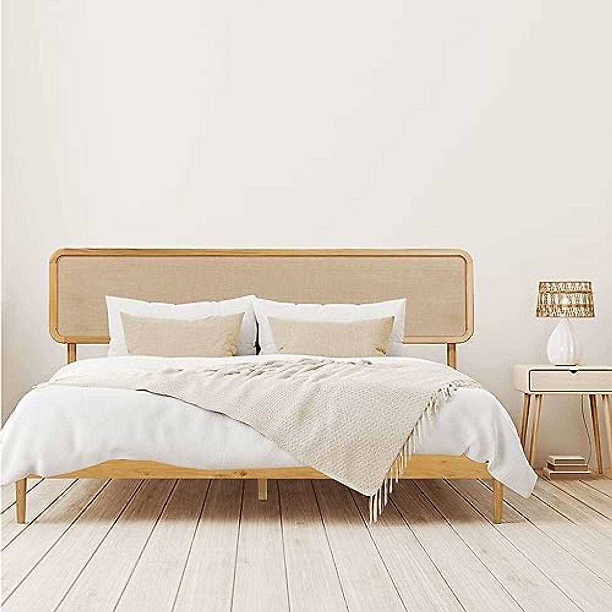 NTC Lupin Wooden Bed Frame with Headboard, Solid Oak Foundation with Silent Slats and Wood Central Supports, 800 Lb Capacity, Effortless Assembly, King - Rustic Oak