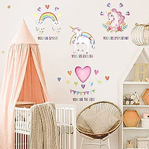 9 Pieces Unicorn Room Decal for Girls Bedroom Unicorn Rainbow Wall Decals Removable Inspirational Wall Decal Unicorn Wall Stickers Decor for Girls Kids Bedroom Nursery Birthday Party (Lovely Style)