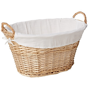 Household Essentials ML-5569 Willow Wicker Laundry Basket with Handles and Liner | Natural Brown