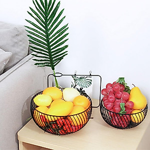 vocheer Metal Wire Fruit Basket, 2 Pcs Round Black Metal Bowl Vegetable Holder Decorative Stand for Bread, Snacks, Households Items Storage
